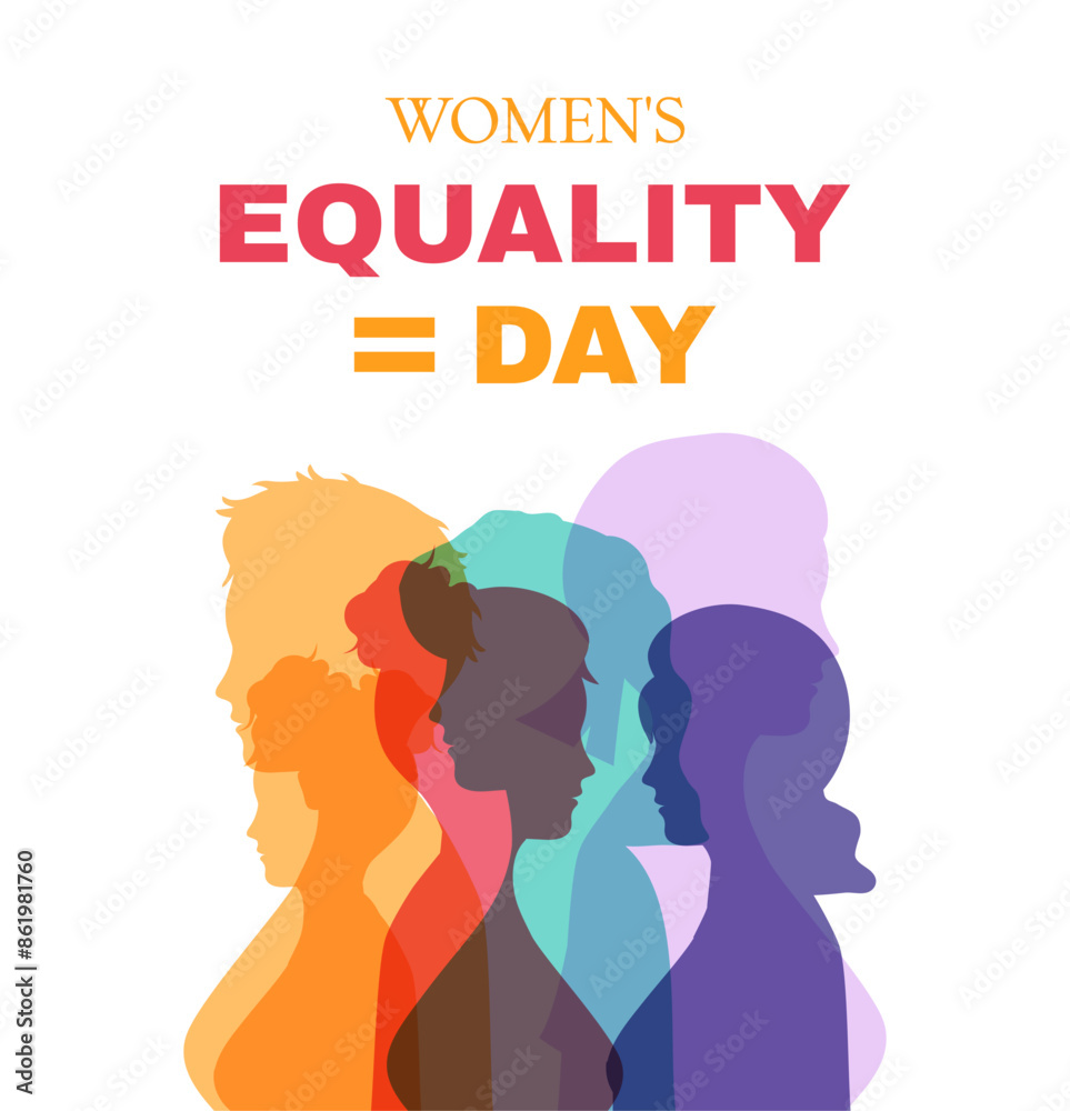 Women's equality day. Inspire inclusion. Power. Characters. Silhouette ...