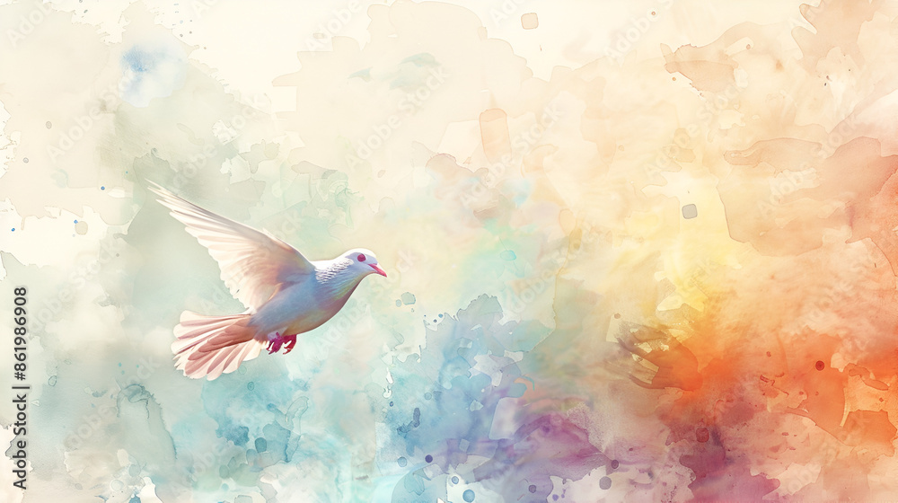 fondo efecto acuarela de colores pastel con la paloma del espíritu ...