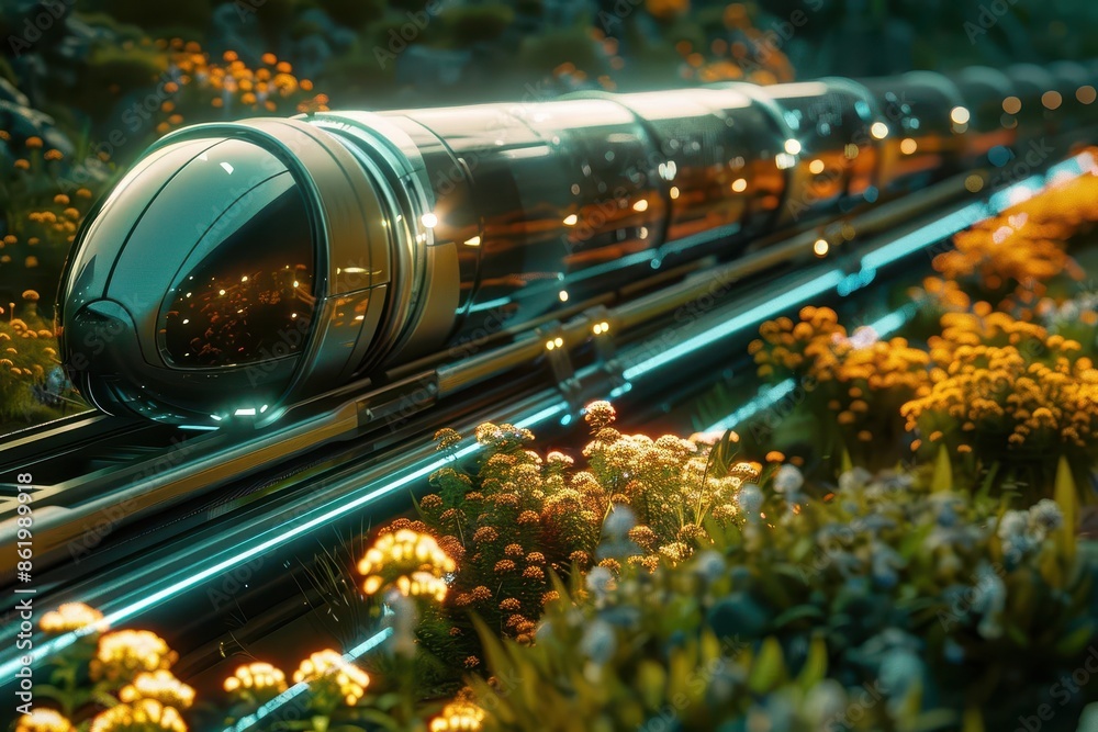 hyperloop train in bioengineered landscape sleek aerodynamic vehicle ...