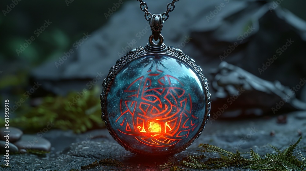 Enchanting amulet illustration with glowing runes, great for fantasy ...