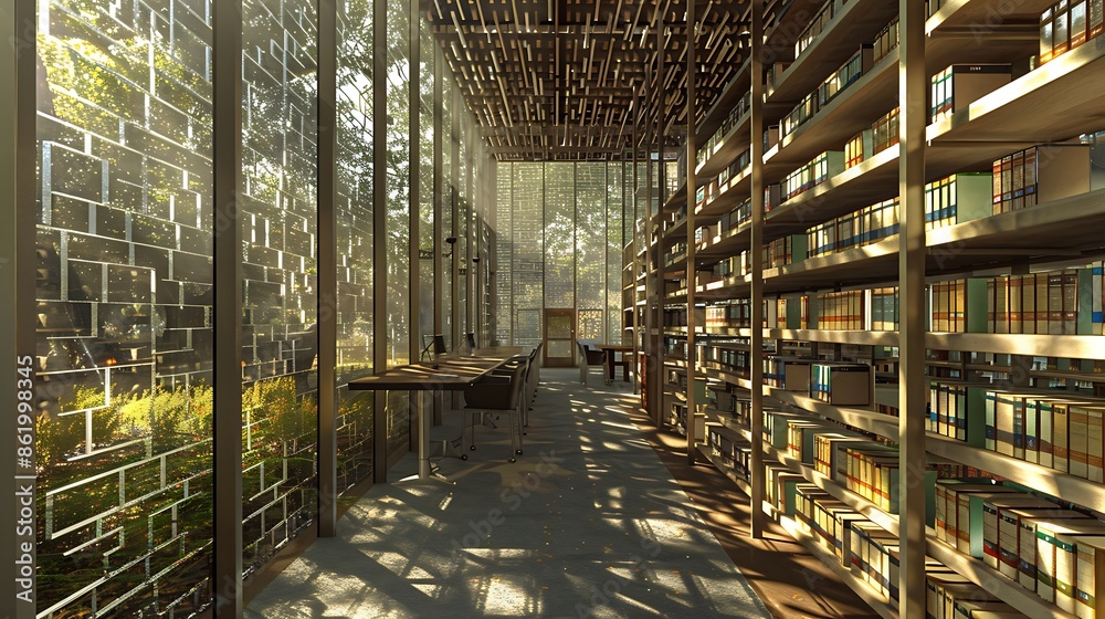 conceptual design of a public library with a facade of transparent ...