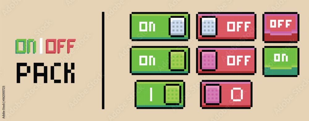 On and Off pixel art icons pack. ON and OFF illustration set. ON and ...