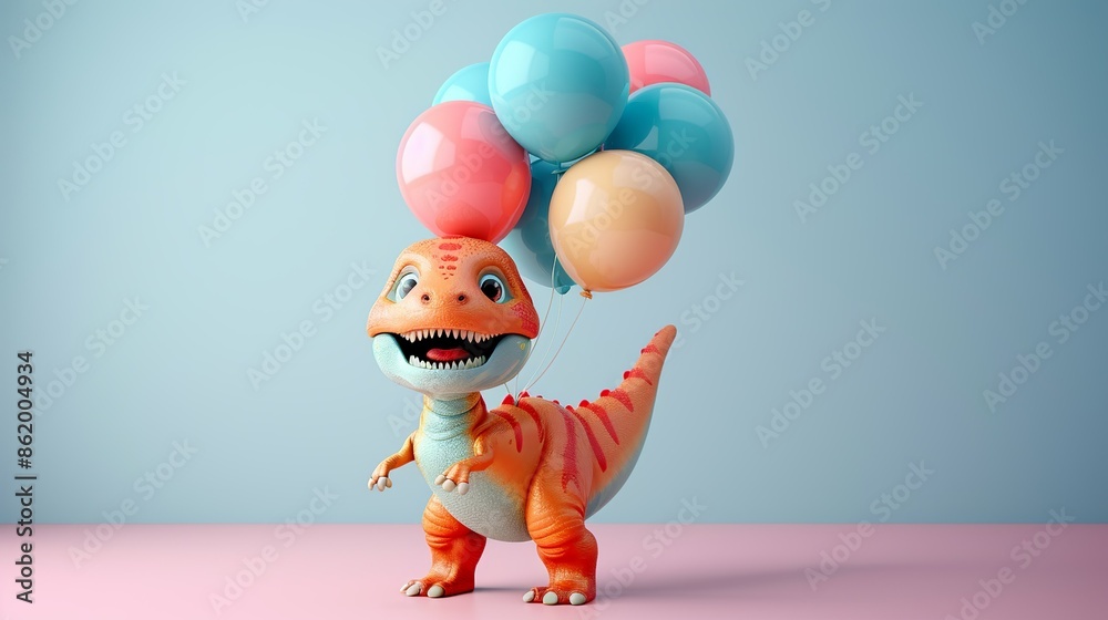 Playful baby dinosaur illustration with colorful balloons, ideal for ...