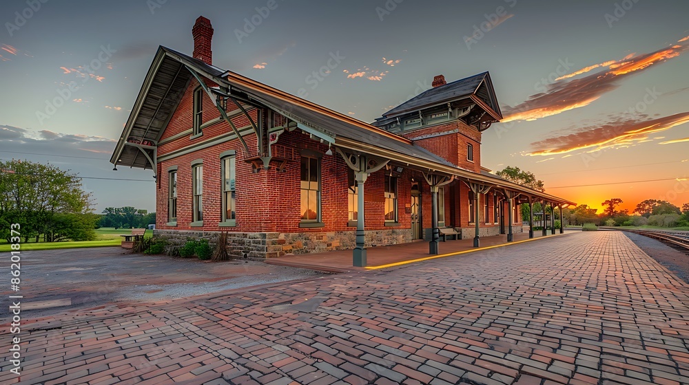 historic train depot with carefully preserved brick architecture, now ...