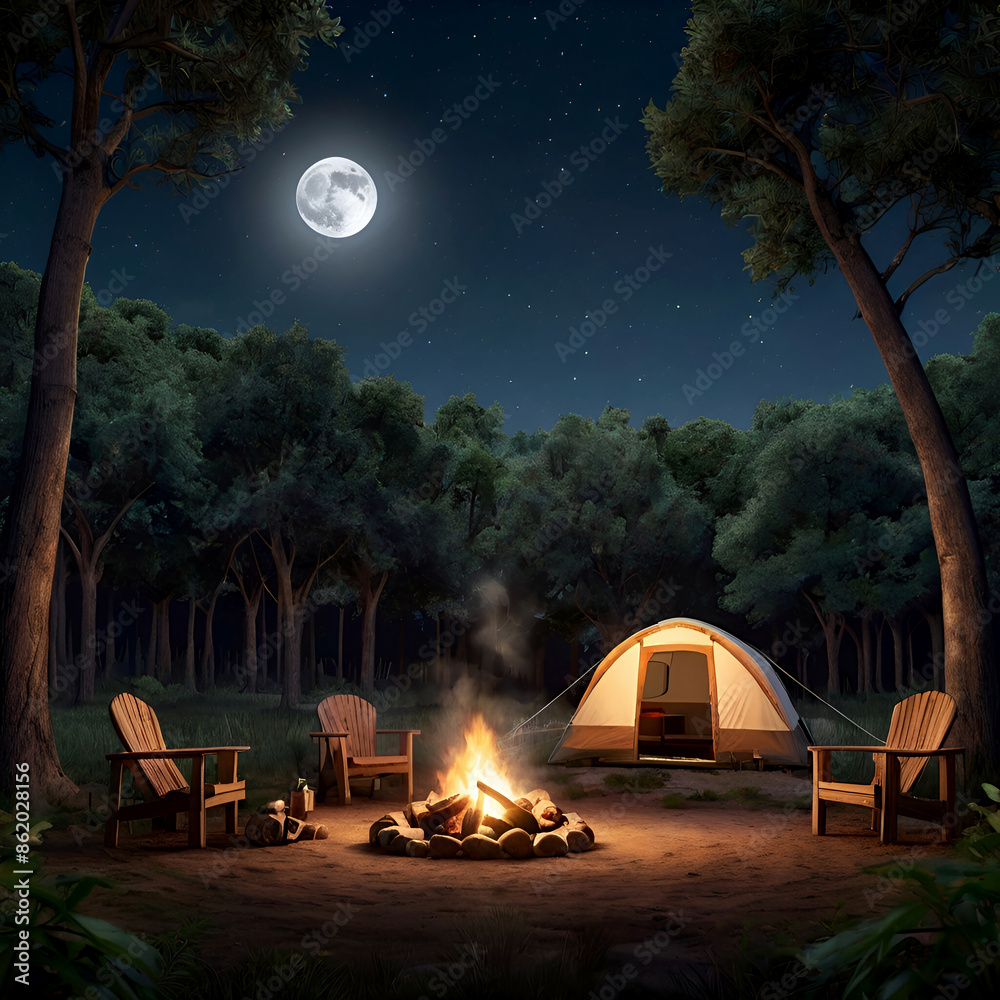 Camping-themed images, classic safari tents in the woods, sparkling ...