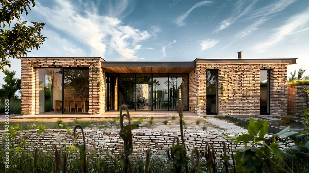 sustainable home with a facade of recycled bricks, each with a history ...