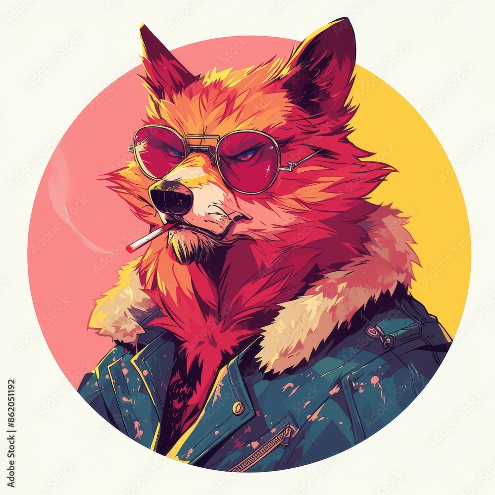 Cool fox wearing sunglasses and a leather jacket smoking a cigarette ...