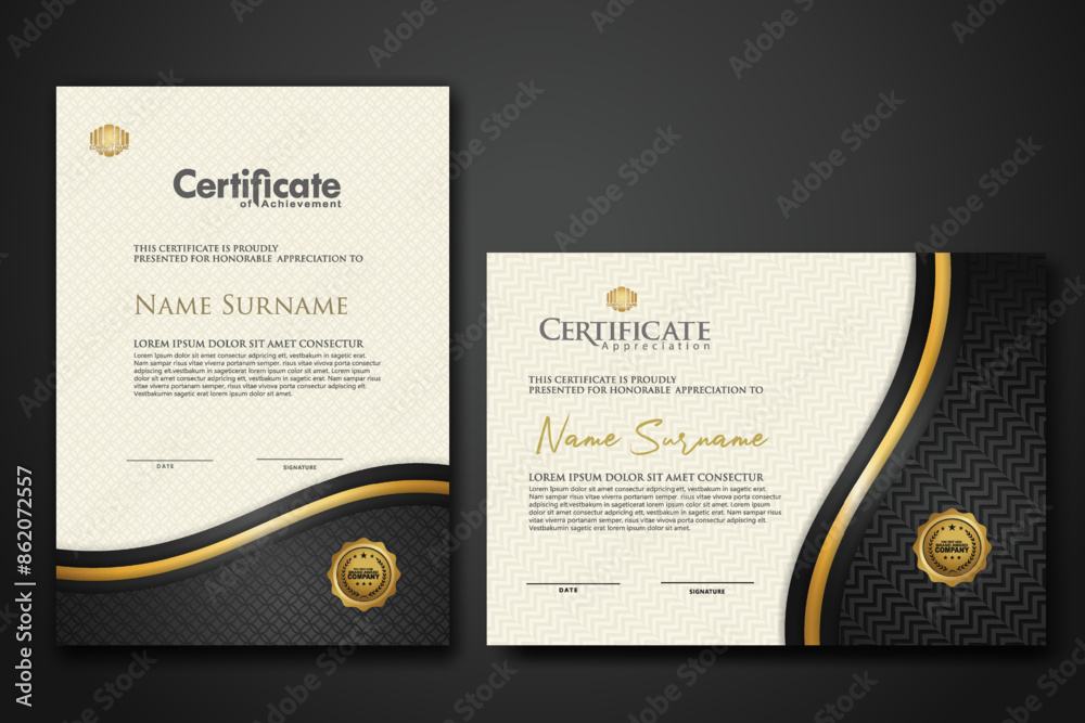 Luxury certificate template with textured effect dan line gold shine on ...