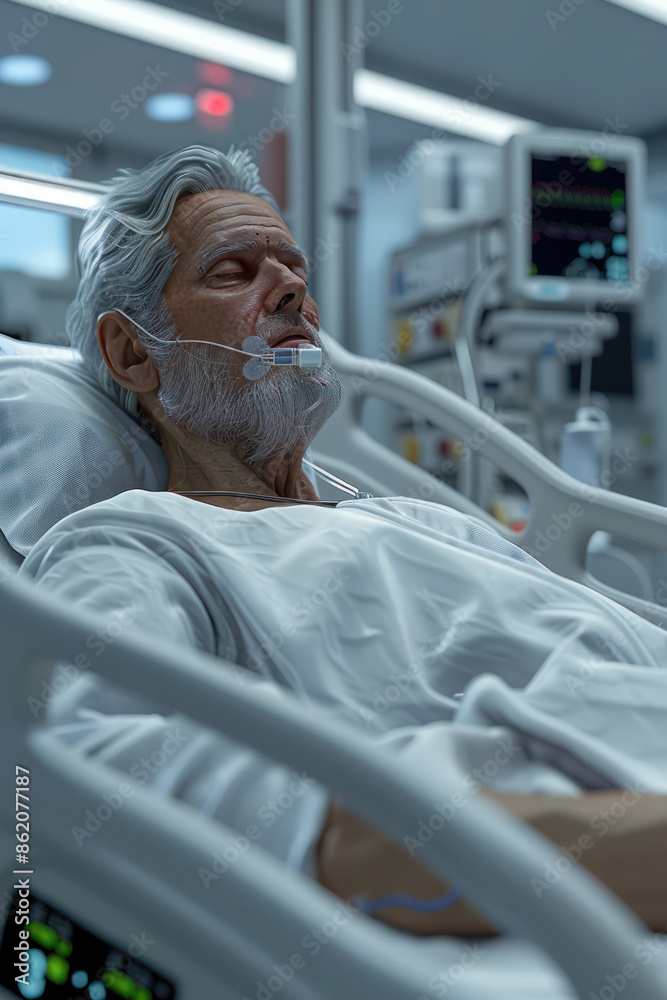 Hospital Bed with Adjustable Headrest, Patient with IV, Hospital Bed ...