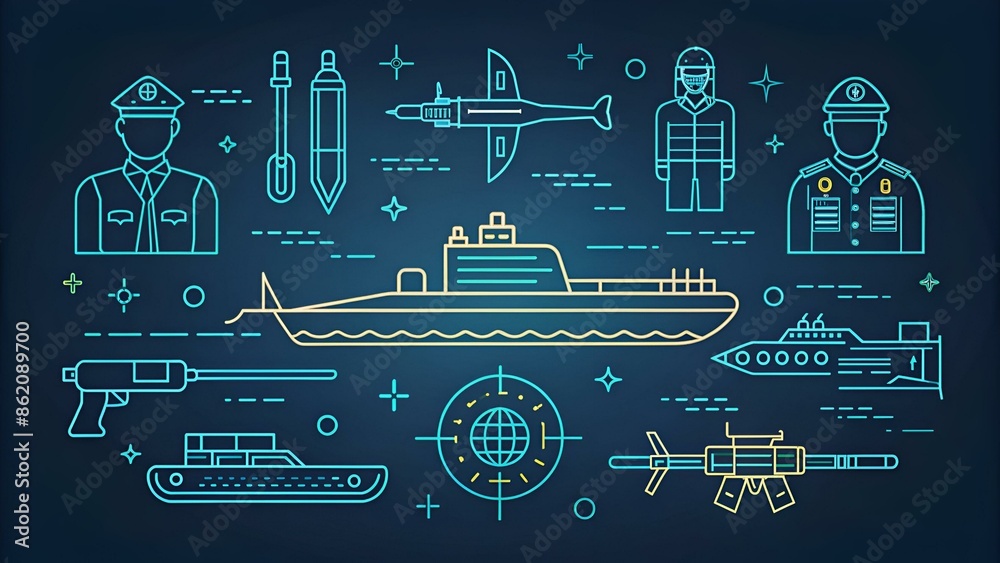 infographic template with linear icons. infographic for army and war ...