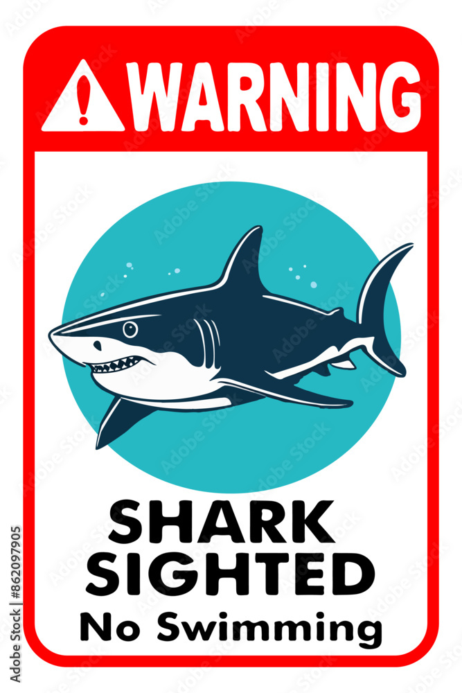Warning of Shark Presence in Water. Shark Hazard Sign. Swimming Area ...