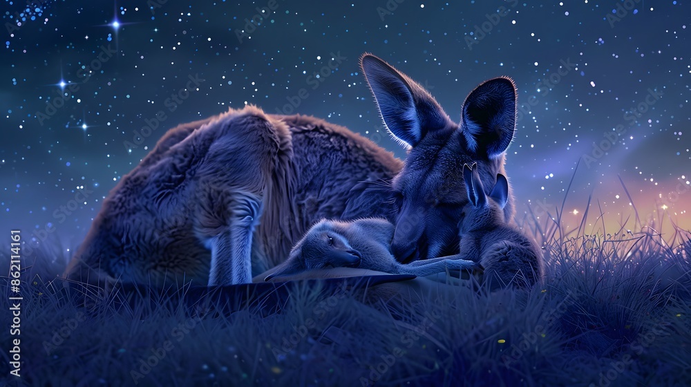 Cartoon mother kangaroo with baby on her pouch. Vector clip art ...