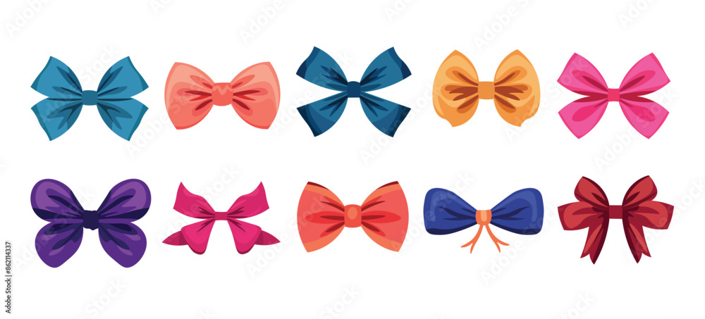 Set of colorful bows, ribbon bow collection vector illustration, bow ...