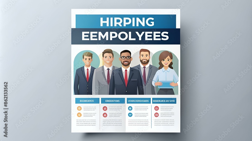 We're hiring employees business poster with flat cartoon illustration ...