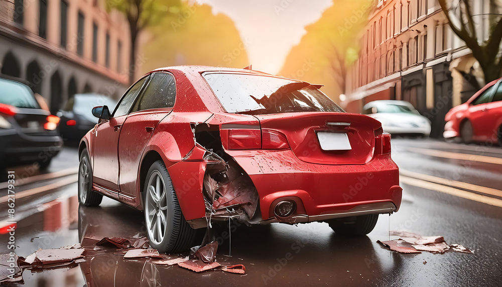 City Crash Leaves Red Car with Major Rear Damage: Exploring Accident ...