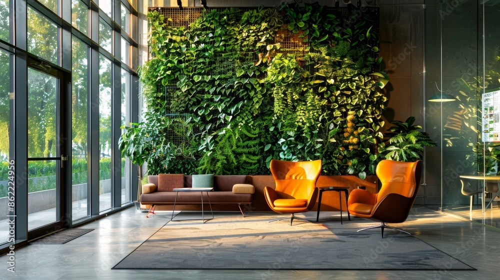 Office lobby showcasing a plant-covered wall, contributing to green ...