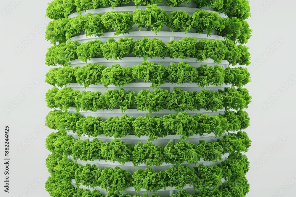 Vertical farm with multiple layers of lush green plants growing on ...
