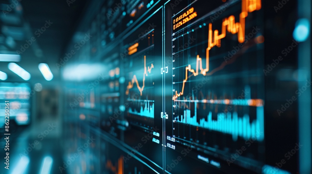 An augmented reality screen displays a graph with sharply declining ...