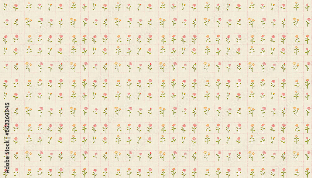 A pattern that features small flowers in grids in pastel colors on ...