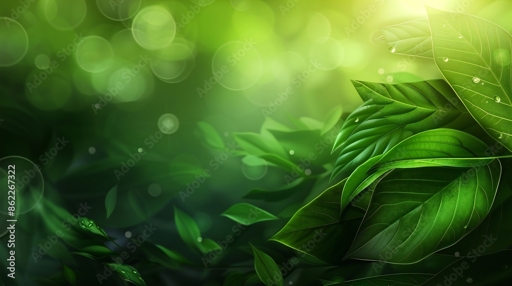 Green leaves nature background with blurred bokeh light effect for an ...