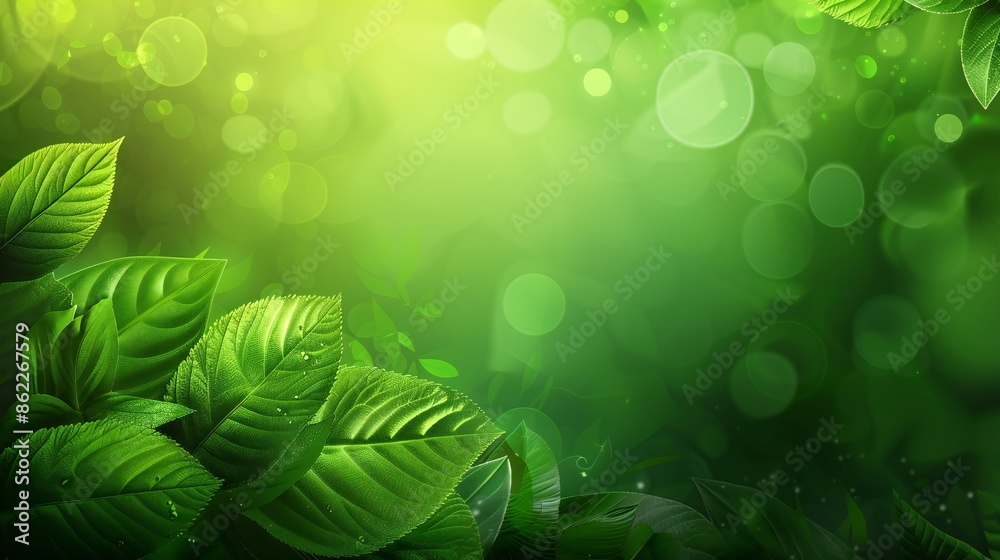 Green leaves nature background with blurred bokeh light effect for an ...
