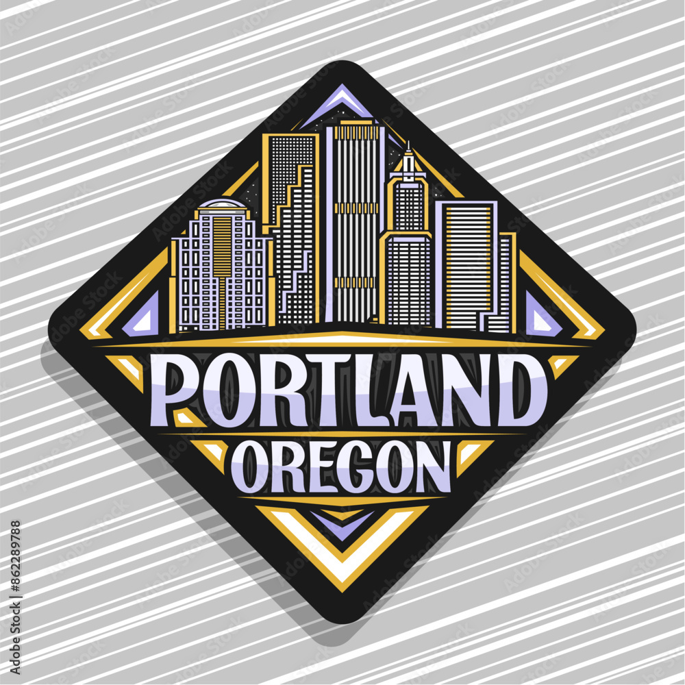 Vector logo for Portland, black decorative rhomb road sign with line ...