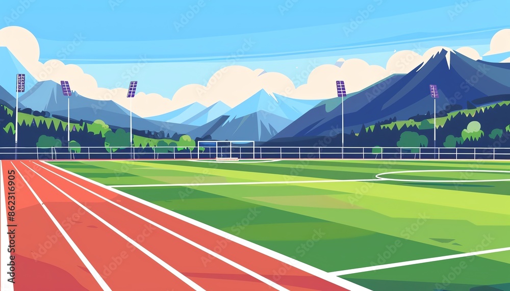 Sports field flat design side view theme recreation animation Tetradic ...