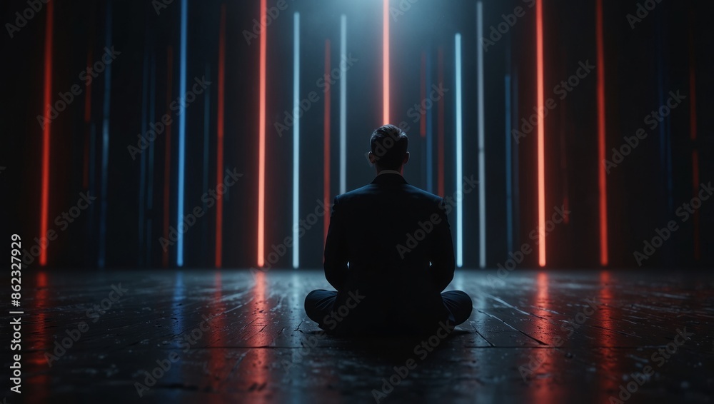 A lone figure sits in a meditative pose in a vast, empty space The ...