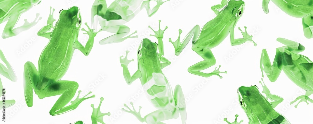 Seamless pattern of green tree frogs on white background for nature and ...
