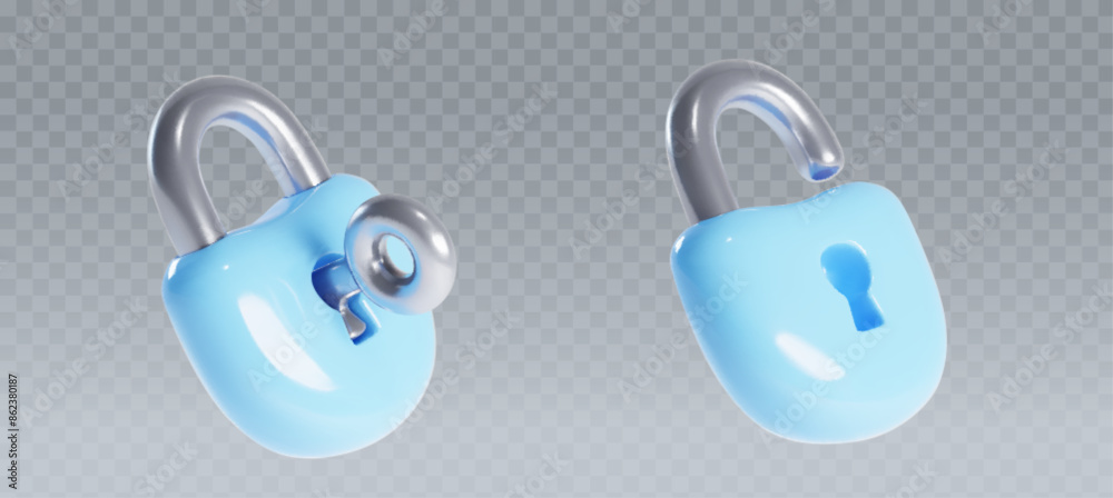 Blue padlocks set isolated on transparent background. Vector realistic ...