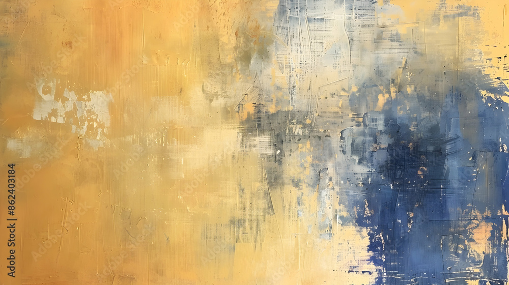 Abstract painting in ochre and azure, exploring the intersection of ...