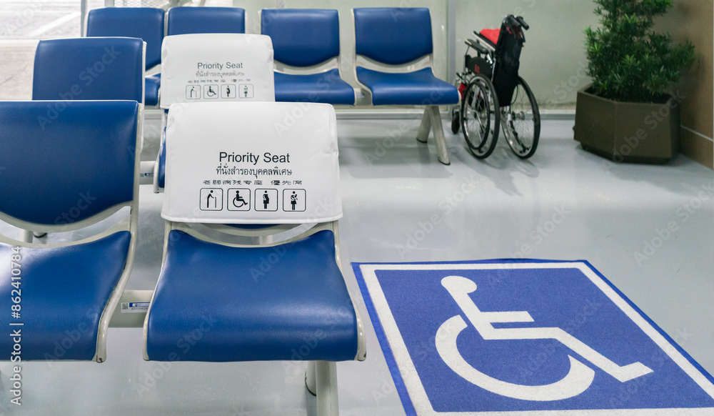 Priority seating at an airport for elderly, pregnant ladies or people ...