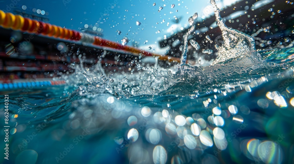 Olympic swimming event. Sport competition. Swimmers. Close-up water ...