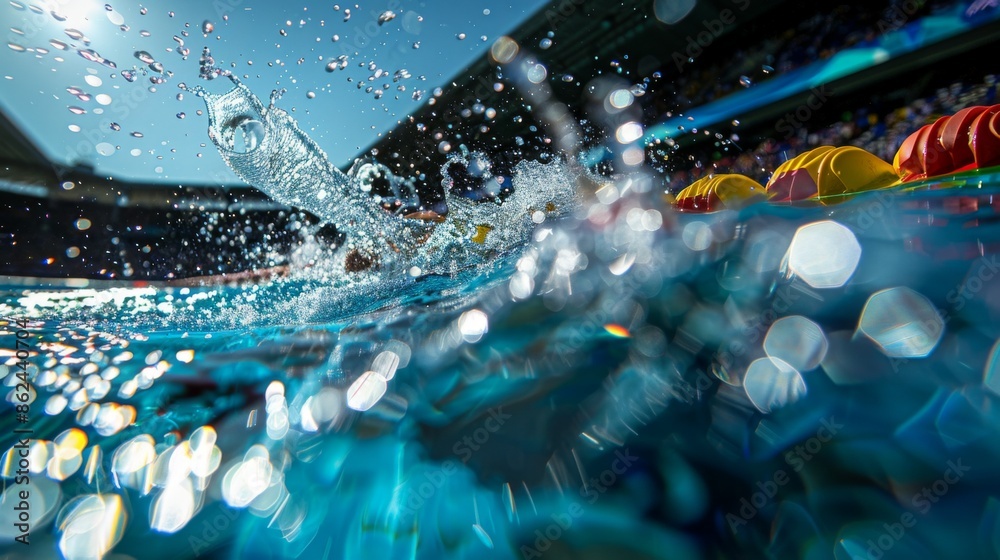 Olympic swimming event. Sport competition. Swimmers. Close-up water ...