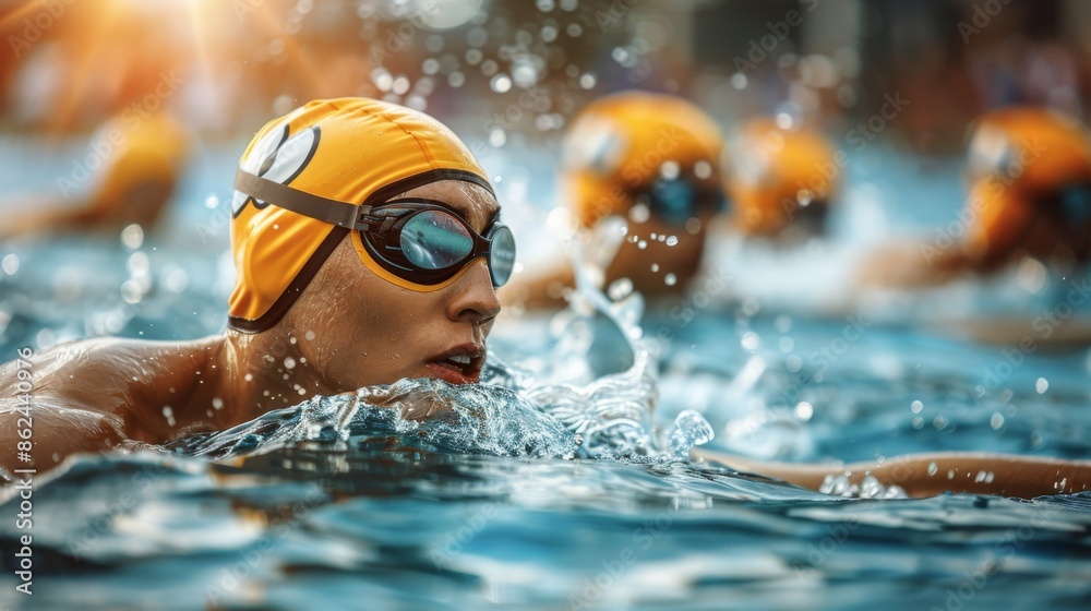 Olympic swimming event. Sport competition. Swimmers. Close-up water ...