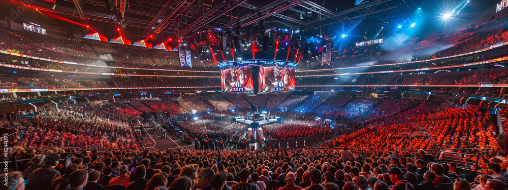 pro gamer man in headphones live streaming while playing online ...