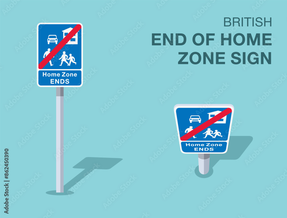 Traffic regulation rules. Isolated British "end of home zone" road sign ...