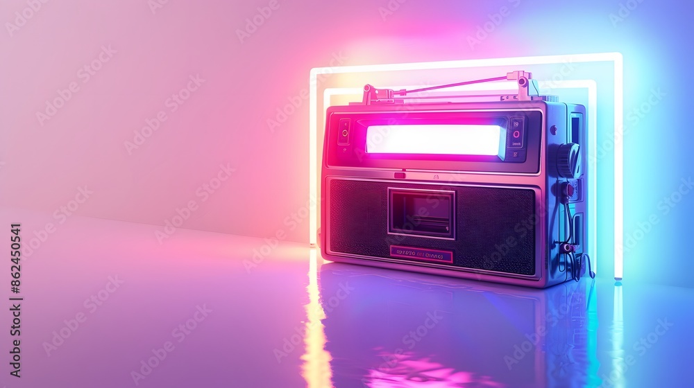 Classic Walkman player with a neon LED light sign backdrop., isolated ...
