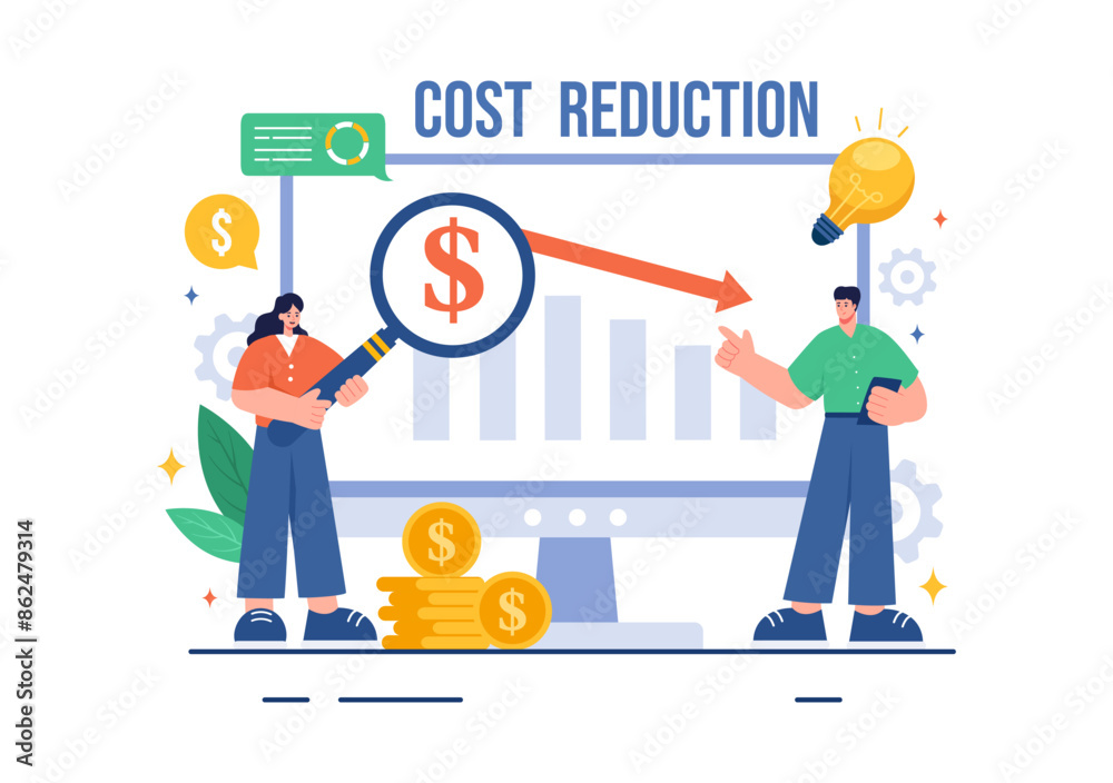 Cost Reduction Vector Illustration depicting Decrease, Price ...