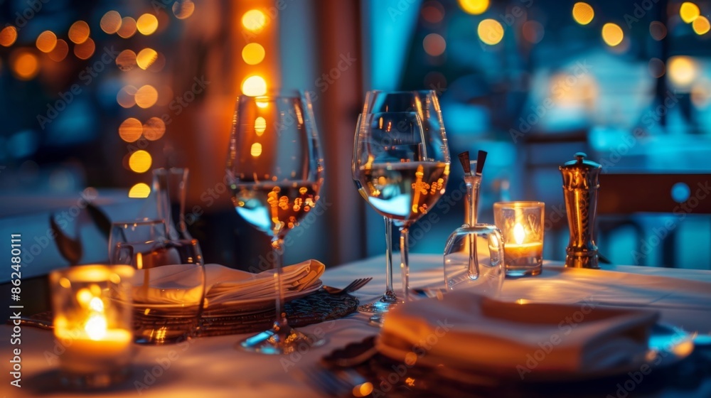 104. A view of a restaurant table with a romantic dinner setting ...