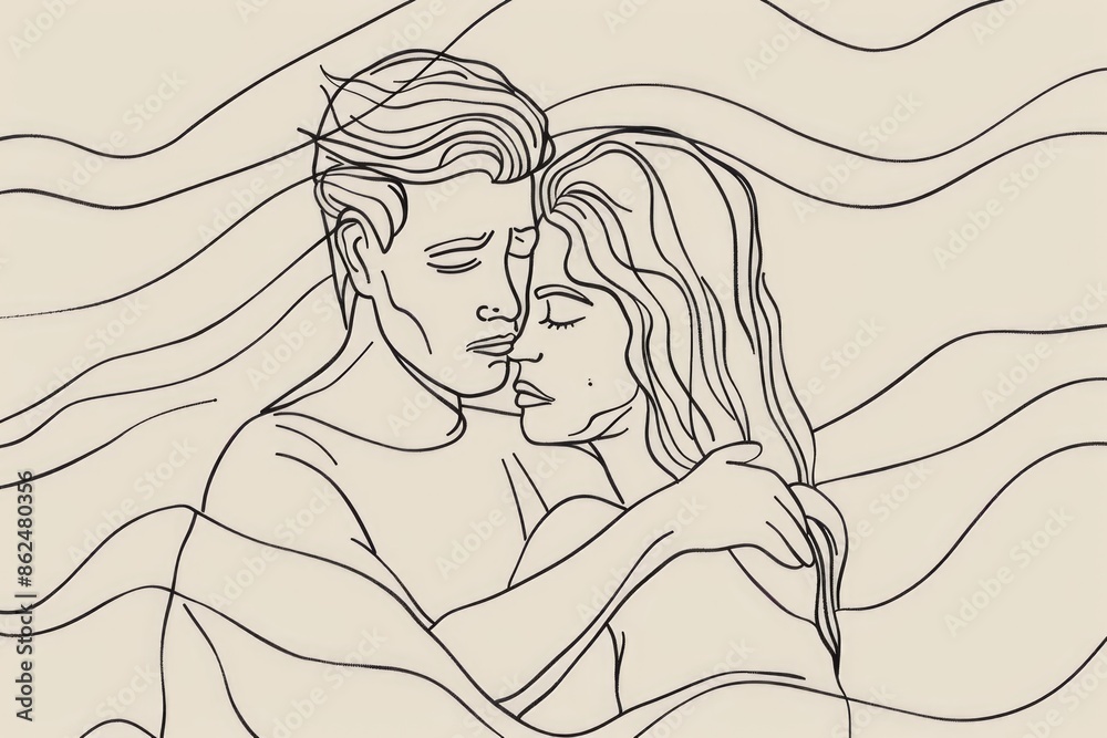 Continuous single line drawing of man and woman hugging, line art ...
