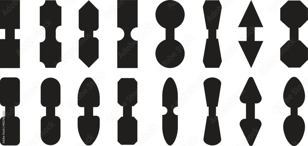 Strap connectors tab icons Set in trendy black fill styles. Bag strap ...