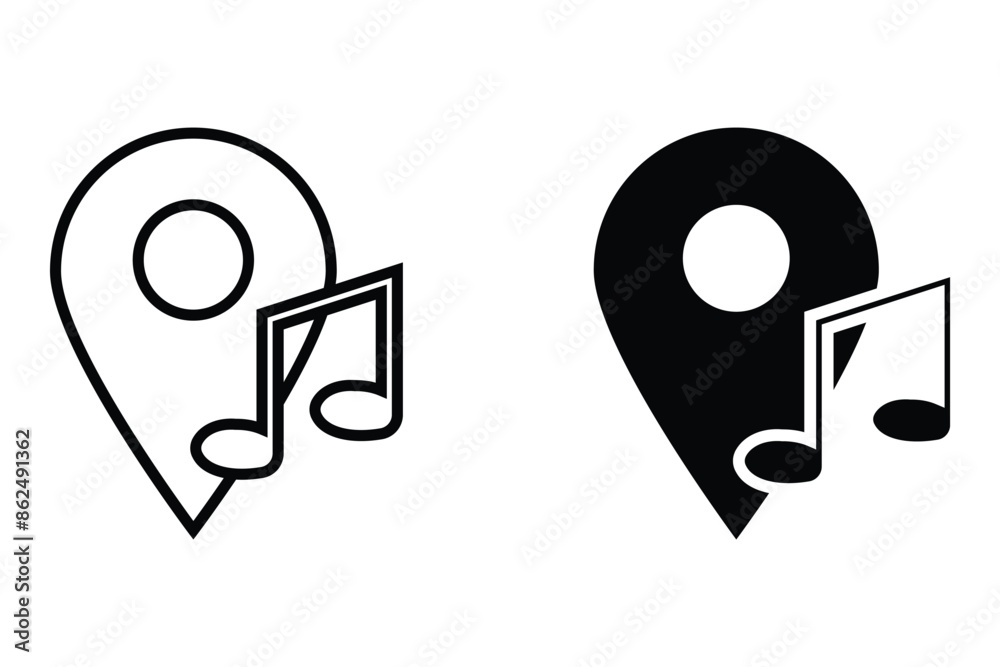 musical note with pin map location icon sets. for your web site design ...