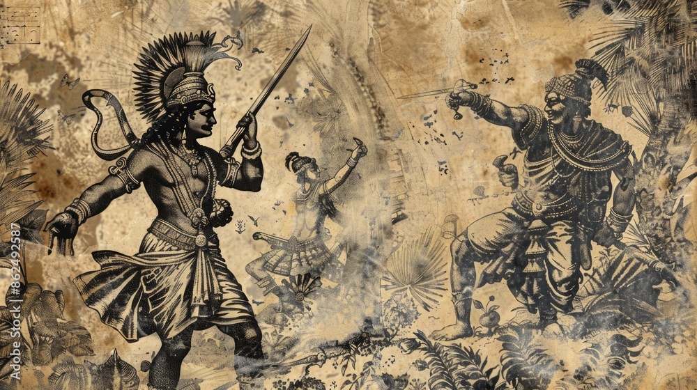Indian engravings depicting the lives and exploits of ancient Indian ...