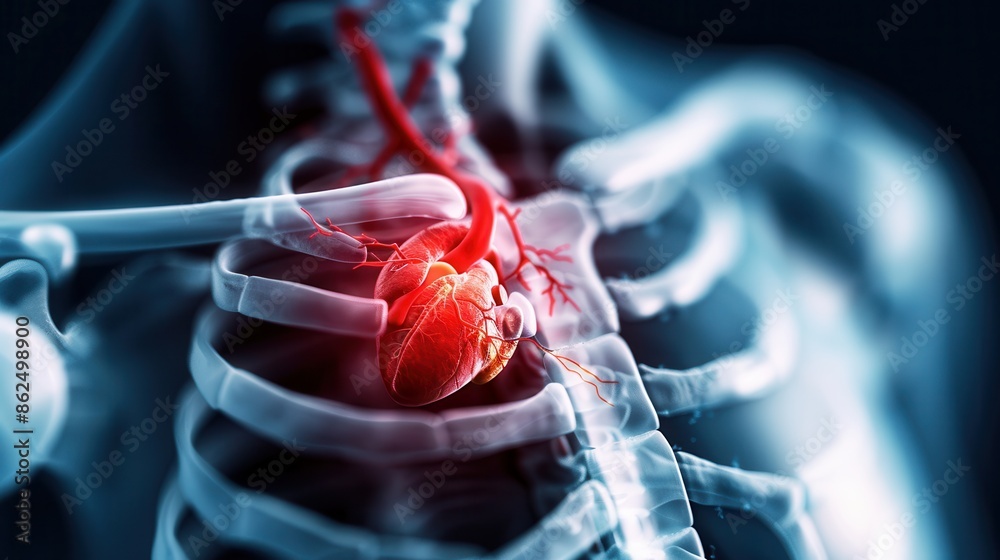 Human Heart Anatomy with Ribcage. Stock Illustration | Adobe Stock