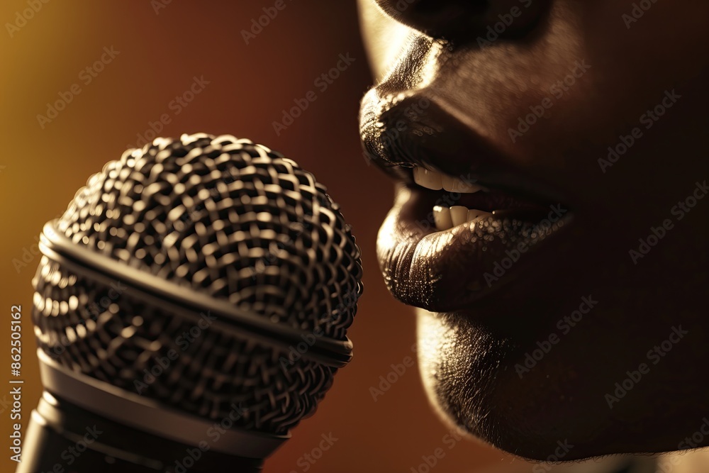Speaker. Closeup of a black person's lips singing into a microphone ...