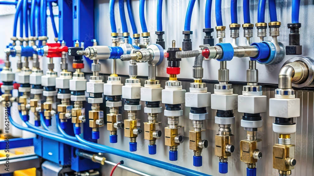 Pneumatic system components with hoses and valve controller, pneumatic ...