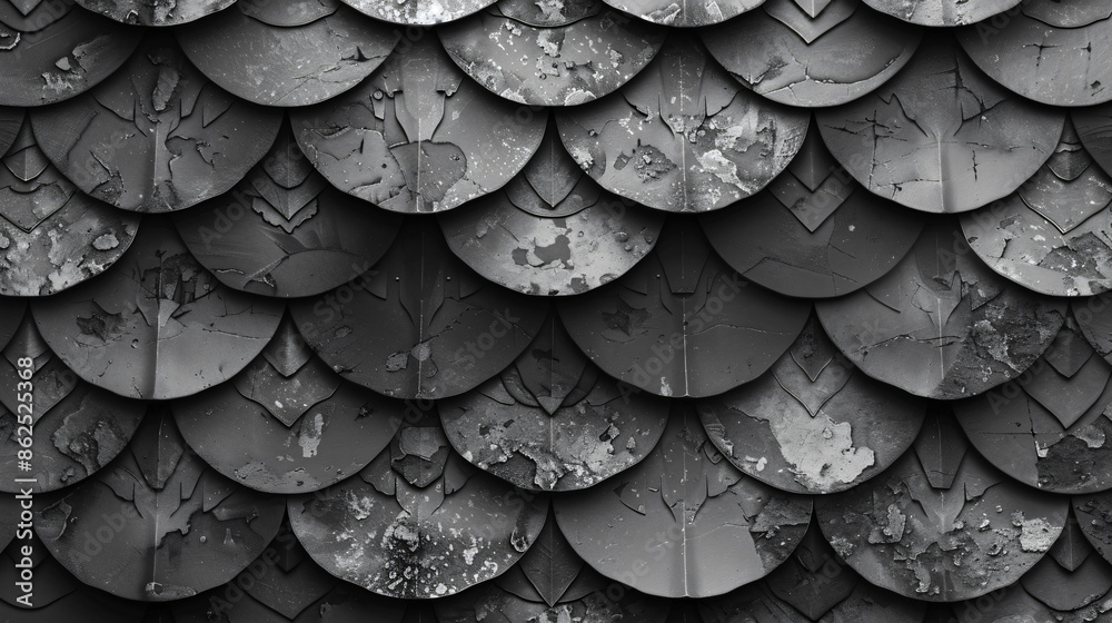 Abstract background with black and white dragon scales made of metal ...