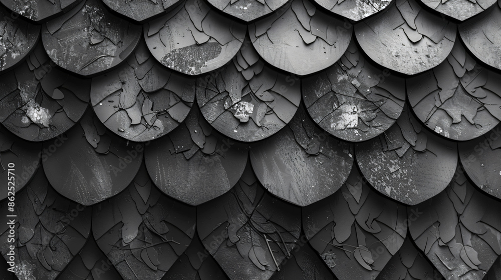 Abstract background with black and white dragon scales made of metal ...