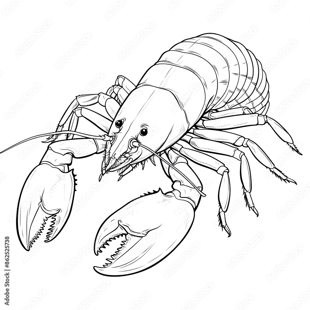 black and white coloring page of Yabby, simple vector line art ...